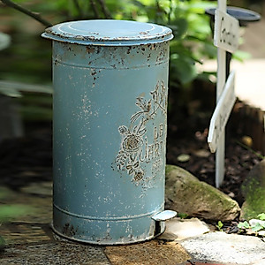 Z&Z ornamentorum Blue Trash Can 4.5 Gallon Retro Kitchen Trash Can with Lid and Pedal Round Touchless Garbage Cans with Flower and Bird Patterns Outdoor Trash Can for Kitchen Park Garden