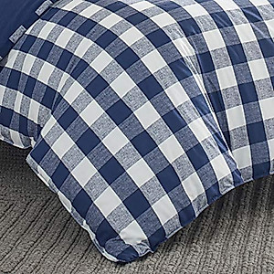 Eddie Bauer - Queen Comforter Set, Reversible Cotton Bedding with Matching Shams, Stylish Plaid Home Decor (Lakehouse Blue, Queen)