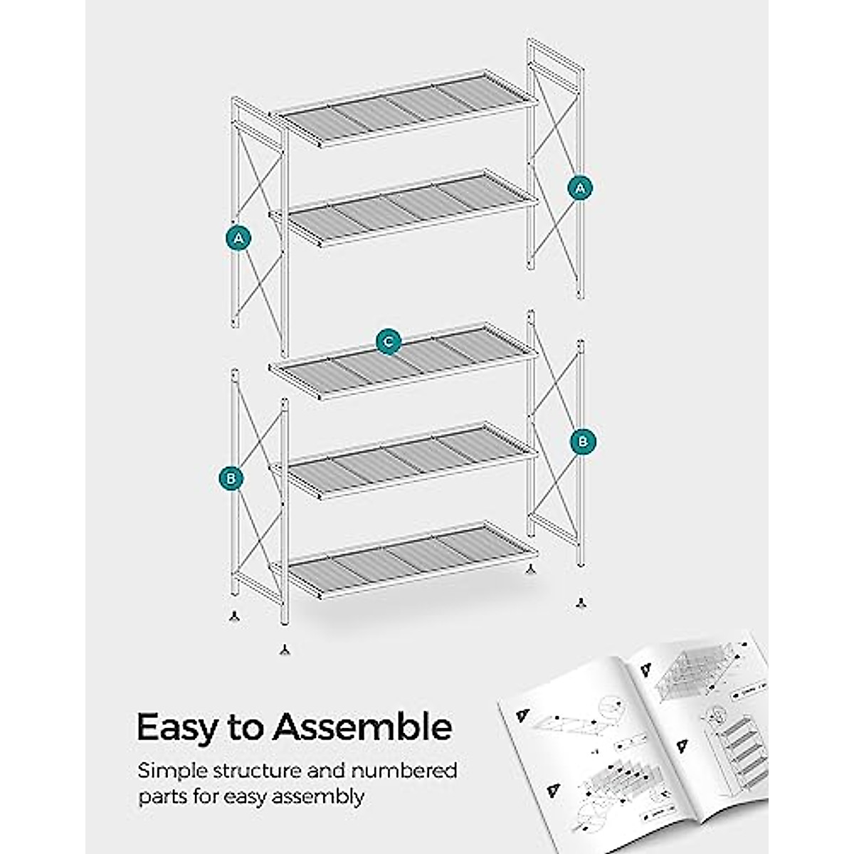SONGMICS 5-Tier Metal Storage Rack, Shelving Unit with X Side Frames, Dense Mesh, 12.6 x 31.5 x 57.3 Inches, for Entryway, Kitchen, Living Room, Bathroom, Industrial Style, Black UBSC185B01
