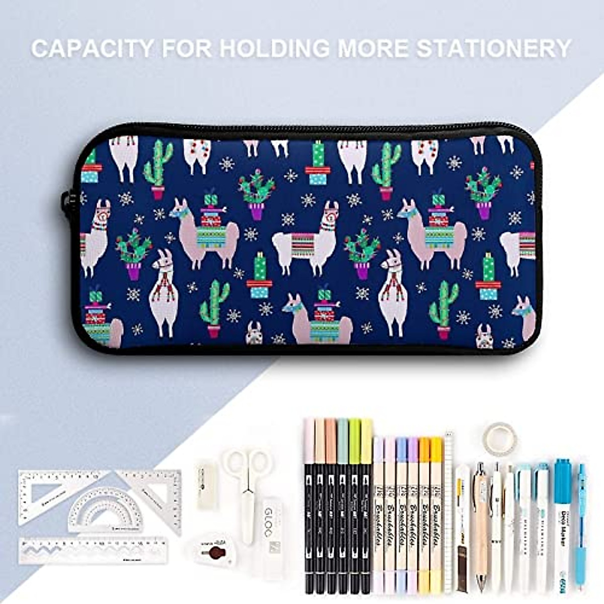 Llama with Cactus Pattern Pencil Case Makeup Bag Big Capacity Pouch Organizer for Office College