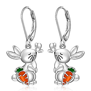 Bunny Earrings for Women Easter Bunny Earrings Carrot Dangle Drop Sterling Silver Animal Bunny Rabbit Holiday Easter Jewelry Gifts