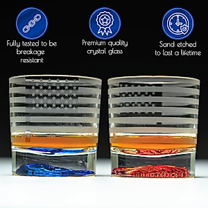 Greenline Goods American Flag Decor USA Glasses - With Patriotic Eagle - (Set of 2) 10 Oz Tumbler Set - America Themed Whiskey Set - Colored 3D Eagle Heavy Glass Base