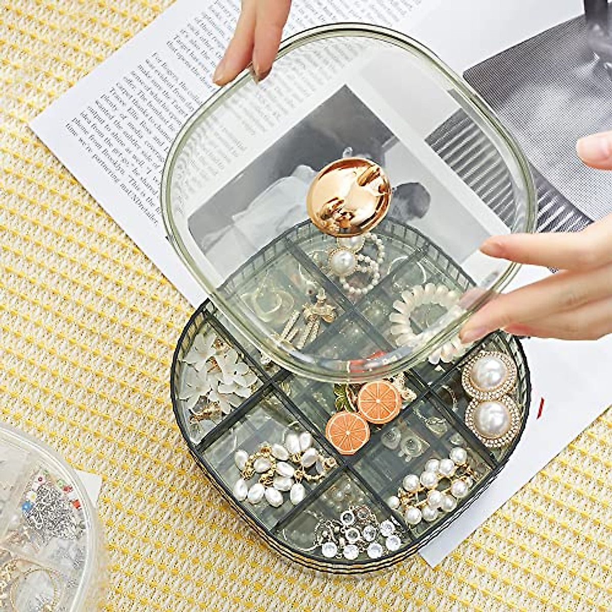 Sunkaioo Acrylic Jewelry Organizer,Stackable 3-Layers Clear Jewelry Box with Lid,Jewelry Boxes for Women Girls,Earring Organizer Display Holder for Earrings Ring Studs Bracelet Necklace Crafts(Green)