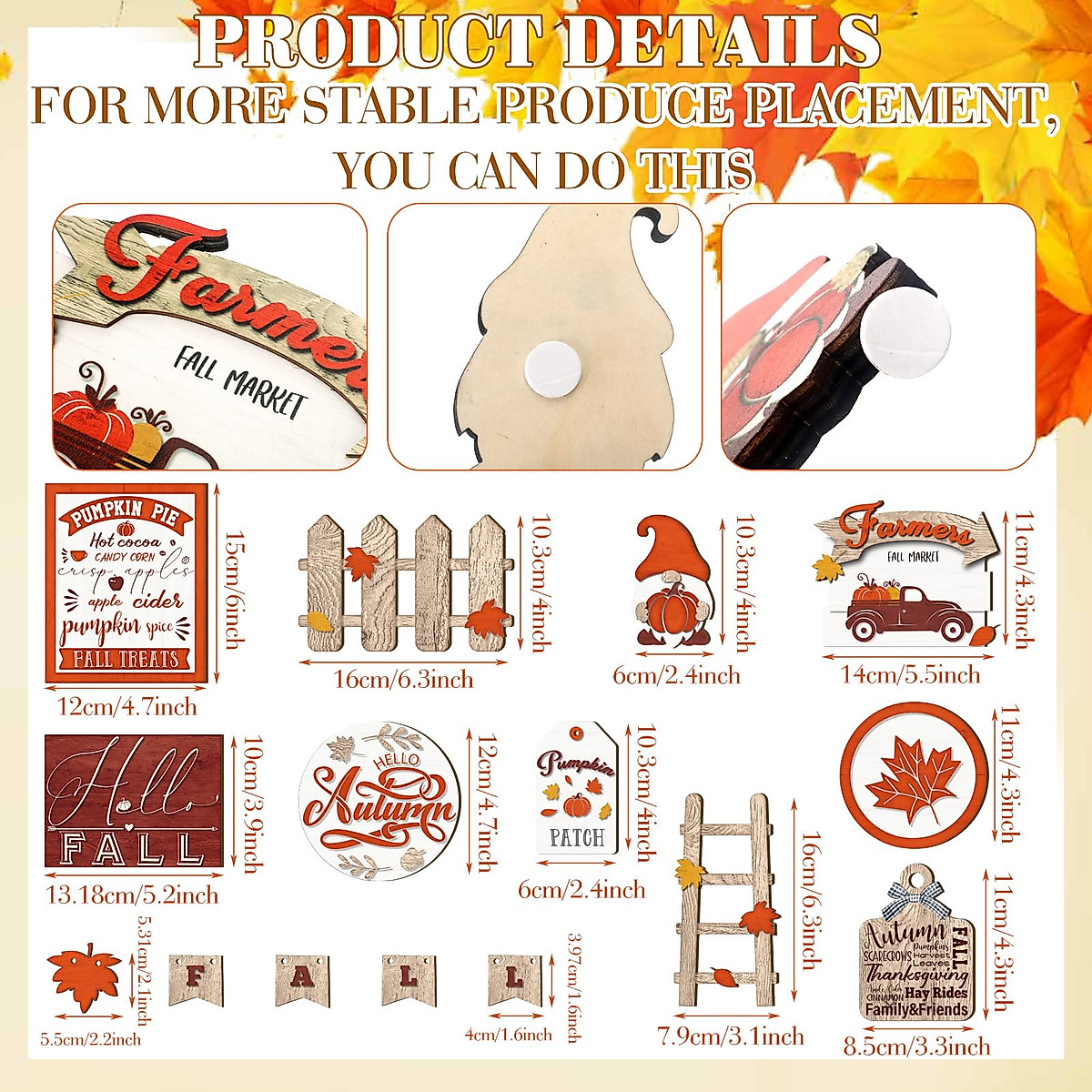 Huwena 16 pcs Thanksgiving Tiered Tray Decor Thanksgiving Gnome Truck Pumpkins Wood Sign Table Centerpieces Rustic Farmhouse Decorative Trays for Table Kitchen Wall Decorations