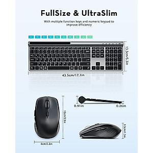 Wireless Keyboard and Mouse Combo, Samsers Ultra Slim Rechargeable Dual-Mode (Bluetooth 5.0x2 +2.4G) Silent Keyboard and Mouse Set, Multi-Device Full-Size Compact Design for MacOS/iOS/Android/Windows