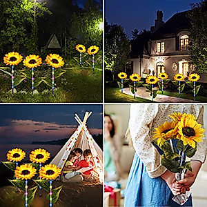 Solar Sunflower Lights Outdoor Garden Decorations, 4 in 1 Solar Flower Lights with Remote, 8 Shinning Modes 4 Brightness Level IP65 Waterproof Auto On/Off Led Garden Stake Lights for Yard Lawn Patio