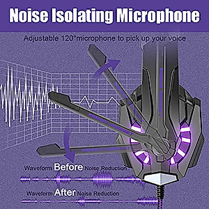 BENGOO G9000 Stereo Gaming Headset for PS4, PC, Xbox One Controller, Noise Cancelling Over Ear Headphones with Mic, LED Light, Bass Surround, Soft Memory Earmuffs (Purple)
