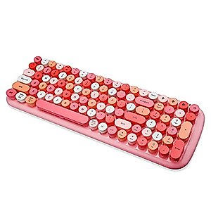 MOFII Bluetooth Wireless Keyboard for iPad, Laptop, PC, Mac, Smartphone, Connect 3 Bluetooth Devices, Cute Colorful Round Keys Retro Aesthetic Keyboard - Pink