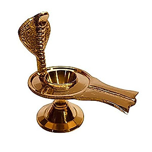 Crystal Shaligram Shiva Ling Lingam Statue with Brass Plate Stand 8 Cm Decorative Pooja Shivling Healing Trishul (Golden) 10 Cm