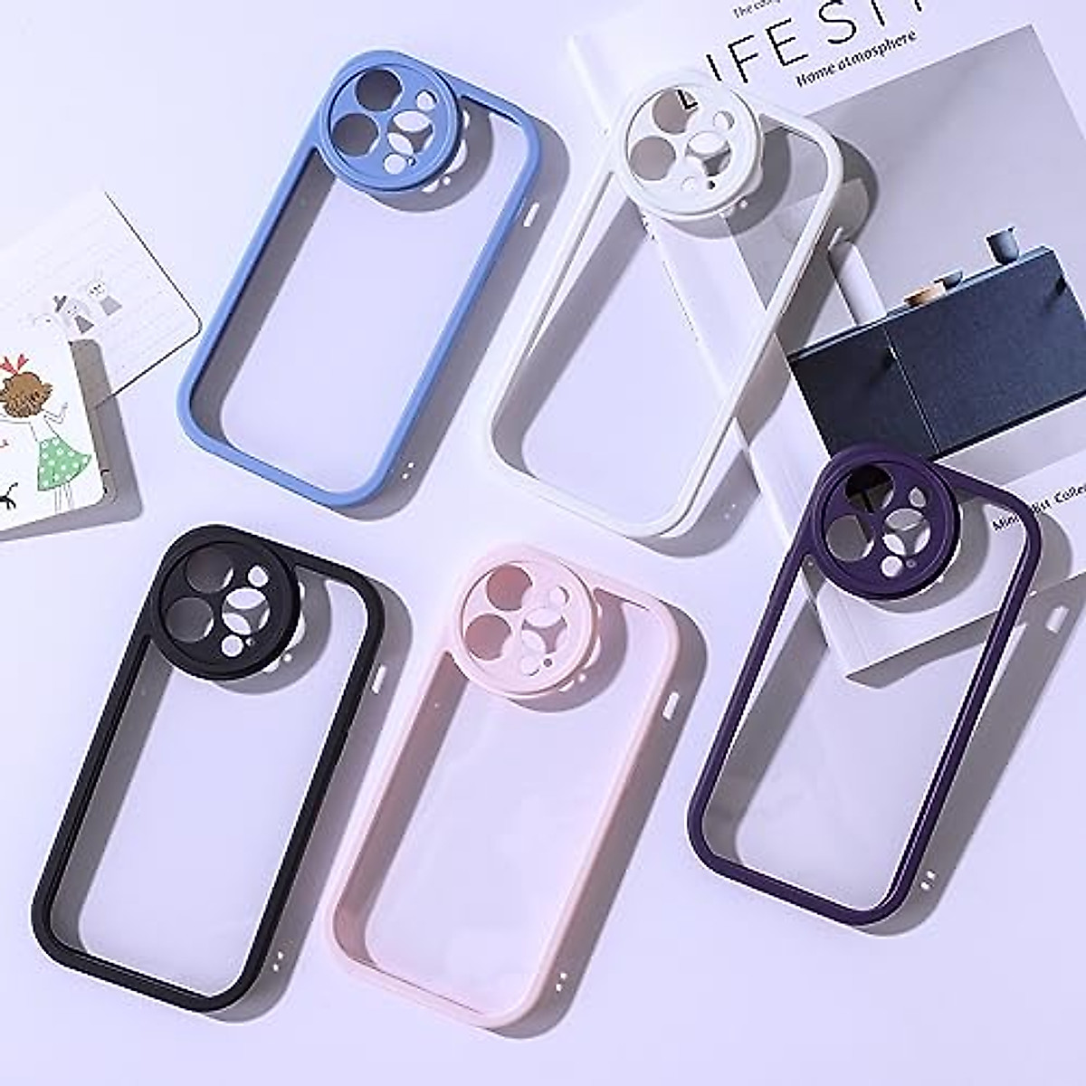 HiDog Designed for iPhone 14 Pro Max Case with Full Camera Protection, Cute Rounded Edge Frame Shape with Stylish Design, Silicone Shockproof Protective Case for Women Girls, 6.7 inch-Pink