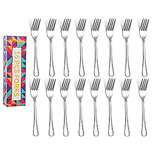 16 Pieces Dinner Forks, Stainless Steel Silverware Forks Only, Home Kitchen Cutlery Forks, Mirror Polished Modern Forks Set, Restaurant Quality Flatware Forks, Dishwasher Safe - 8 Inch