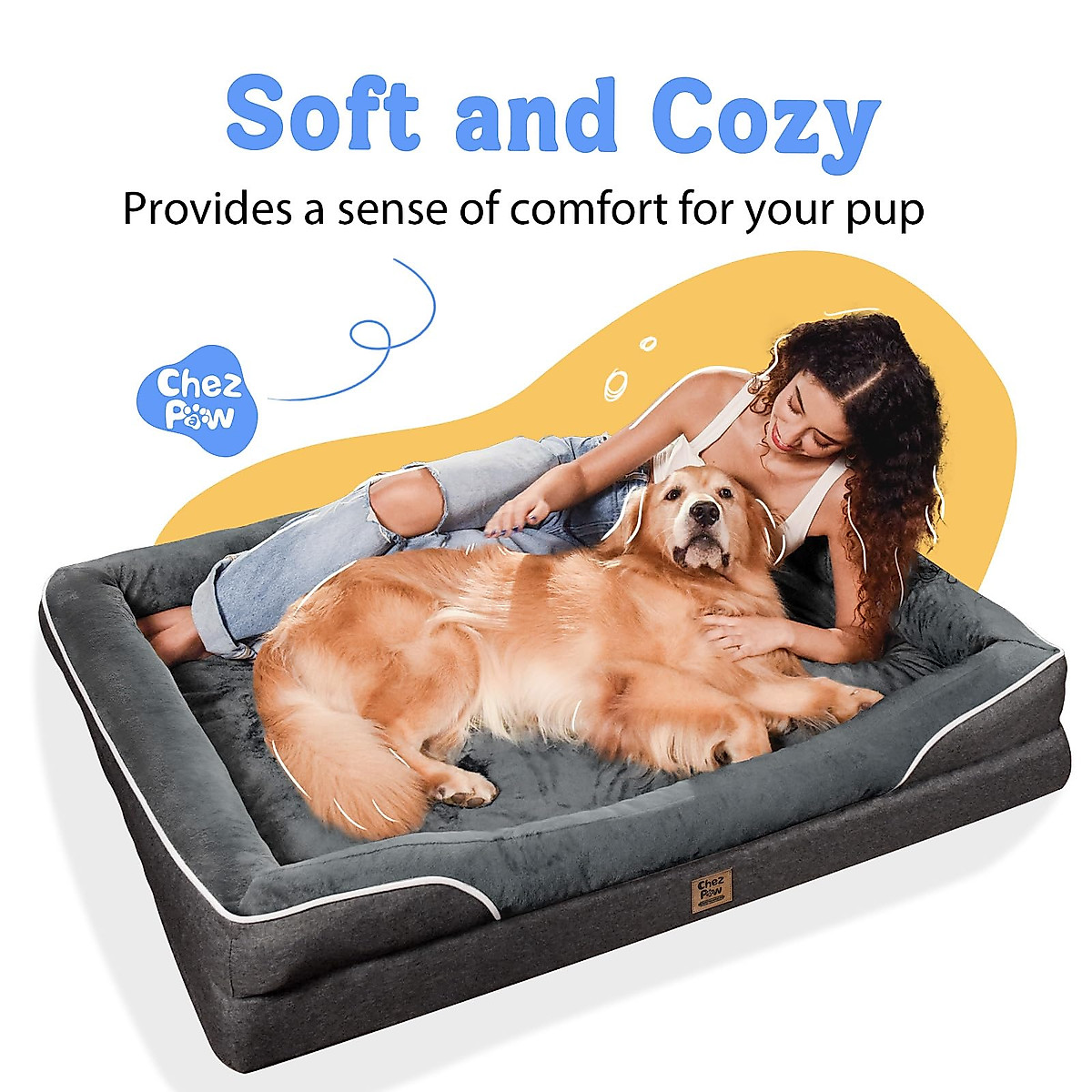 Large Orthopedic Dog Bed Washable - XL Dog Couch Sofa - Four Sides Dog Beds Waterproof Non-Slip for Large Sized Dogs