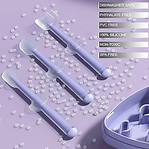 PandaEar 3 Pack Silicone Toddler Toothbrushes 0 to 18 Months, Baby Tongue Cleaner + U-Shaped ToothScrubber + First Toothbrush Teething, Gum Oral Cleaner