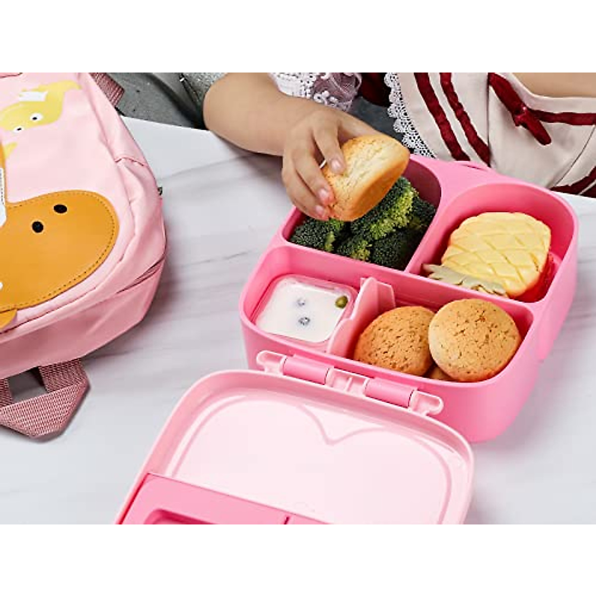 TWOKIWI Bento Lunch Box for Kids - Lunch Containers with 4 Compartments Includes Sauce Jar & Removable Divider, Durable, BPA-Free, Food-Safe Materials (Pink)
