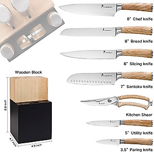Kangdelun Natura Series 8 PCS Knife Block Set, Ultra Sharp High Carbon Stainless Steel with Wooden Handle