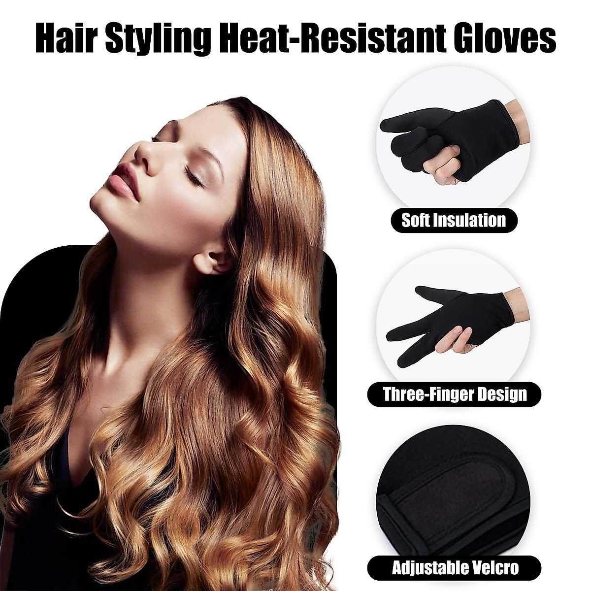 Comanlai Professional Heat Resistant Gloves for Hair Styling - 3 Finger Mittens Curling Wand Glove Barber Glove Reusable Hair Dye Heat Protector Glove Protection Gloves