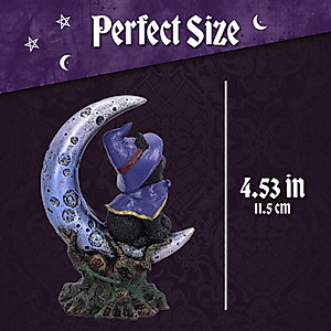 Nemesis Now Sooky Witches Cat Familiar Figurine in Purple Crescent Moon, Hand-Painted Resin Gothic Decor, Gift for Witches, 11.5cm