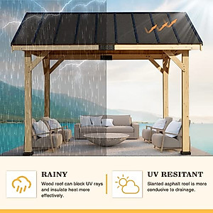 Erinnyees 12' x 11' Solid Spruce Wood Hardtop Gazebo with Waterproof Asphalt Roof for Lawn, Garden, Deck, Patio