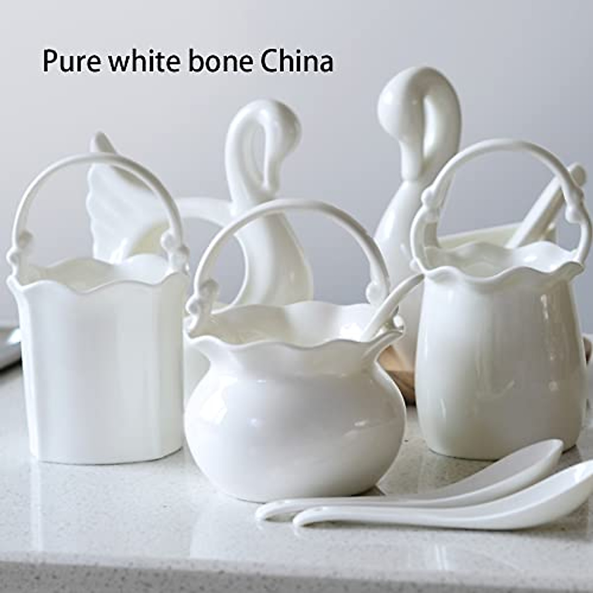 BETYMAO Ceramic Kitchen Utensil Holder Spoon Fork Knife Holder Cooking Utensil Caddy Tableware Storage Container for Kitchen Counter and Dining Table Decoration Swan