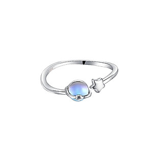 Moonstone Planet Star Ring 925 Sterling Silver for Women Celestial Saturn Adjustable Open Wrap Finger Rings Comfort Fit Cute Dainty Birthday Christmas Jewelry Gift for Daughter Sister
