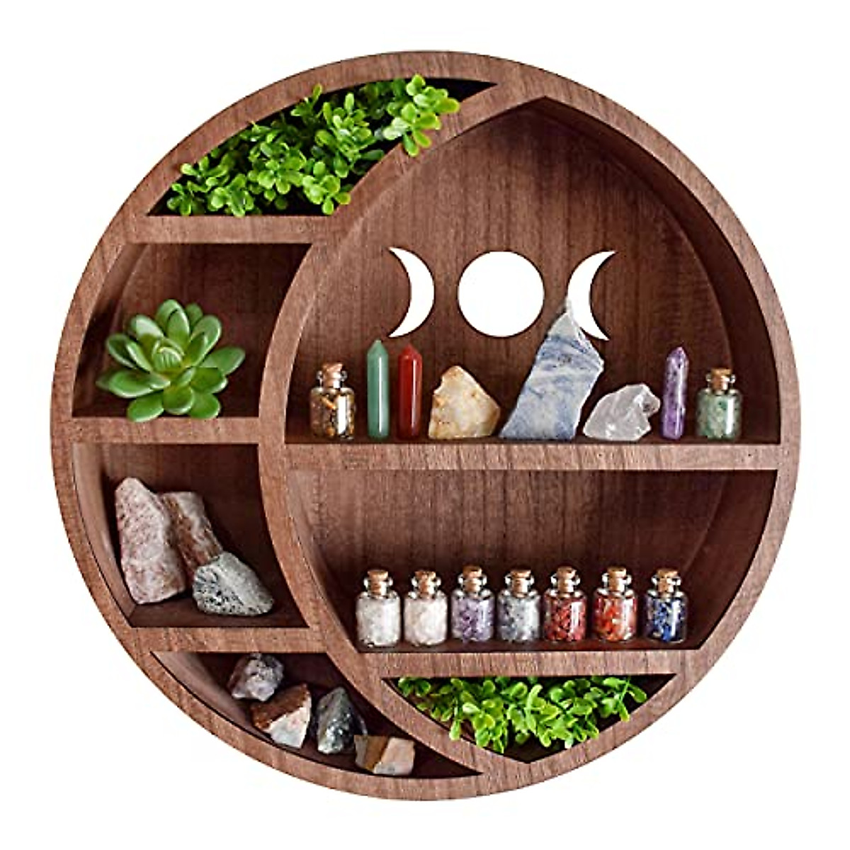 MAROQUE Crescent Moon Shelf for Crystals - Crystal Wall Decor, Crystal Shelf Display, Moon Shelves, Boho Shelves Essential Oil Shelf, Wooden Moon Shelf, Crystal Display Shelf, Moon Decor, Wiccan Decor