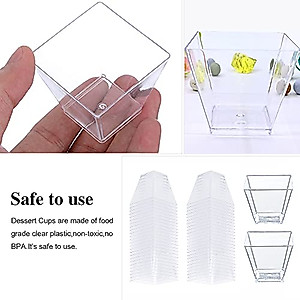 50 Pack 3.5 Oz Plastic Mini Dessert Cups,Square Clear Parfait Cups for Chocolate Desserts, Appetizers,Dessert Samplers,Dessert Shot Glasses & More