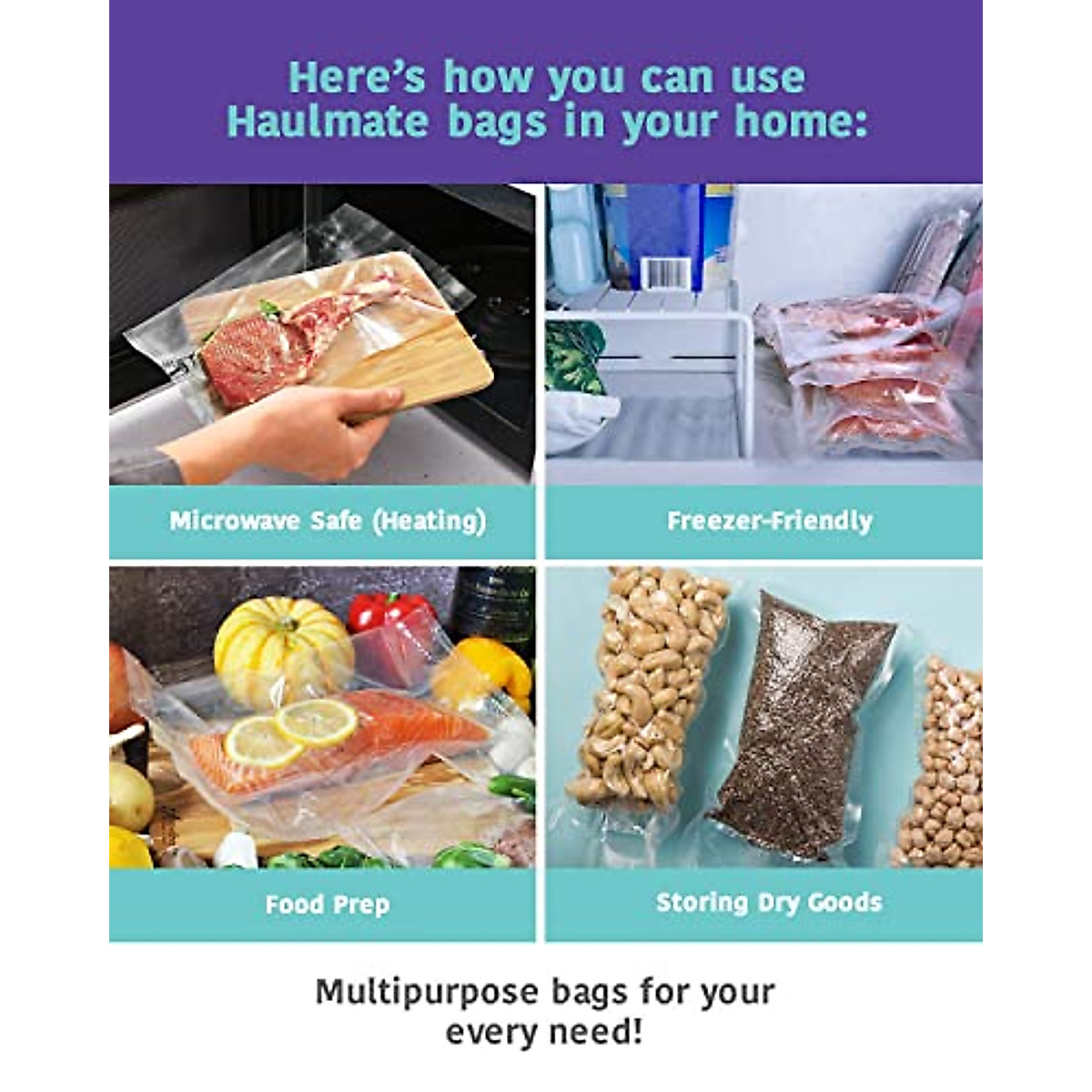 HAULMATE Vacuum Seal Bags (Set of 2) - 8"x50" Food Saver Vacuum Sealer Bags Rolls with Roll Cutter, Maximum Airtight Sealer Suction, 7-Layer Pierce-Resistant Material, Clamp Vacuum Sealer Compatible