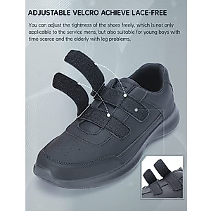 SPIEZ Mens Waterproof Non Slip Shoes, SRC Certification Food Service Shoes, Breathable Lightweight Slip Resistant Work Shoes Black US7.5-12