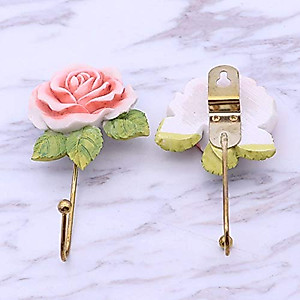 OPENDGO 3PCS Rose Resin Wall Hooks Wall Mounted Creative Flower Iron Hook for Hanging Coat/Hat/Key/Towel/Handbag Hooks/Hangers Room Wall Decor