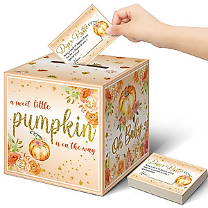 Teling 51 Pieces Diaper Raffle Tickets with Diaper Raffle Card Box Baby Shower Decorations Baby Shower Holder Box for Girl Boy Diaper Raffle Party(Pumpkin)