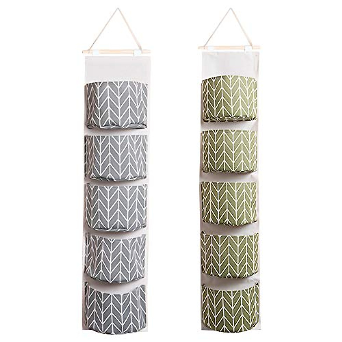 MODOWEY 2 Pack Over The Door Storage, Waterproof Wall Closet Hanging Storage Organizer with 5 Pockets, Cotton Linen Fabric Hanging Shelves Pocket for Wall Bedroom Bathroom (Grey)