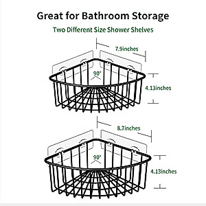 Corner Shower Caddy, Adhesive Stainless Steel Corner Shower Organizer, 2-Tier Bathroom Shower Shelves Deep Basket No Drilling for Toilet, Bathroom and Kitchen, Black