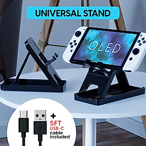 TalkWorks Super Combo Pack Accessories for Nintendo Switch OLED - 2 Grips, 2 Wheel Controller Grips, 2 Game Card Holders, 1 Charging Dock, Thumb Grips, USB-C Cable, Universal Stand, Screen Protector