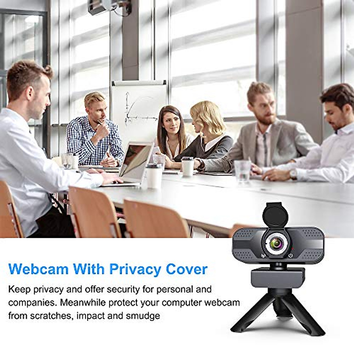 Webcam with Microphone for Desktop, 1080P HD USB Computer Cameras with Privacy Cover&Webcam Tripod, Streaming Webcam with Flexible Rotatable Wide Angle Webcam for PC Zoom Video/Gaming/Laptop/Skype