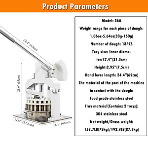 INTSUPERMAI Manual Dough Divider Rounder Machine 36pcs Commercial Dough Cutter Divider TableTop Hydraulic Hand Dough Cutter Bread Maker Lump Spacer Bakery