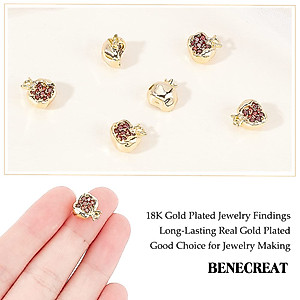 BENECREAT 6pcs Real 18K Gold Plated Pomegranate Cubic Zirconia Charm Brass Pendant with Red Zirconia Pomegranate Seeds for Bracelet Necklace Jewelry Making, 10.5x10x7mm