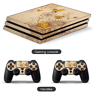 Retro Honey Bees and Wildflowers Sticker for P-S4 Controller Full Protective Skin Cover Design Wrap Decal Sticker Compatible with P-S4 Print