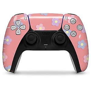 WraptorSkinz Skin Wrap compatible with Sony PS5 DualSense Controller Pastel Flowers on Pink (CONTROLLER NOT INCLUDED)