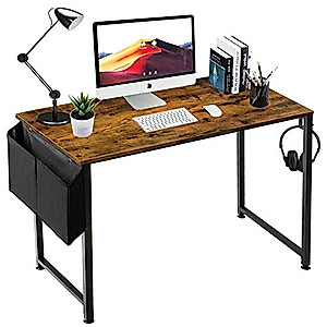 Lufeiya Small Computer Desk Study Table for Small Spaces Home Office 39 40 Inch Rustic Student Writing Desk with Storage Bag,Brown