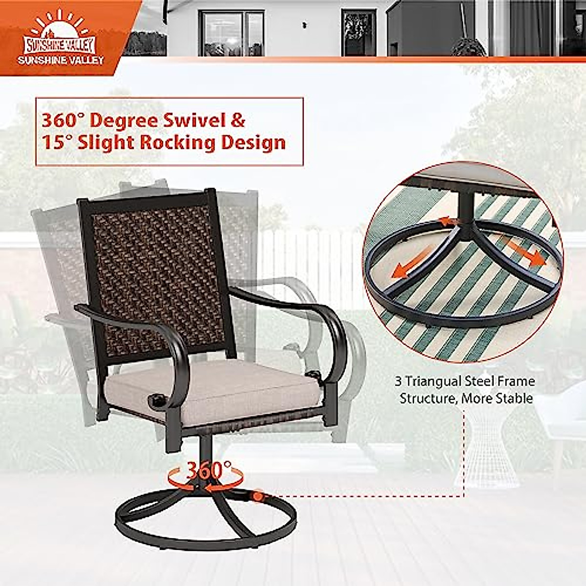 SUNSHINE VALLEY Patio Dining Set for 6, Outdoor Dining Furniture Set with 1 Dining Table 4 Wicker Patio Chairs with Cushion and 2 Swivel Patio Chairs with Cushion for Lawn Garden Backyard