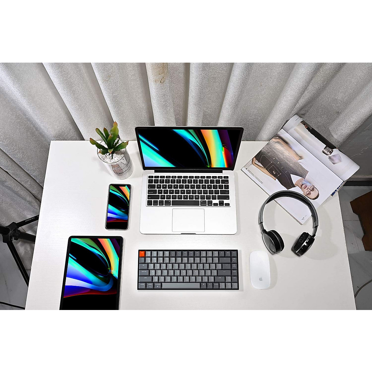 Keychron K2 75% Layout Bluetooth Mechanical Keyboard with Gateron G Pro Red Switch/White LED Backlit/Anti Ghosting/N-Key Rollover/Compact 84 Key USB C Wired Computer Keyboard for Mac Windows-Version 2