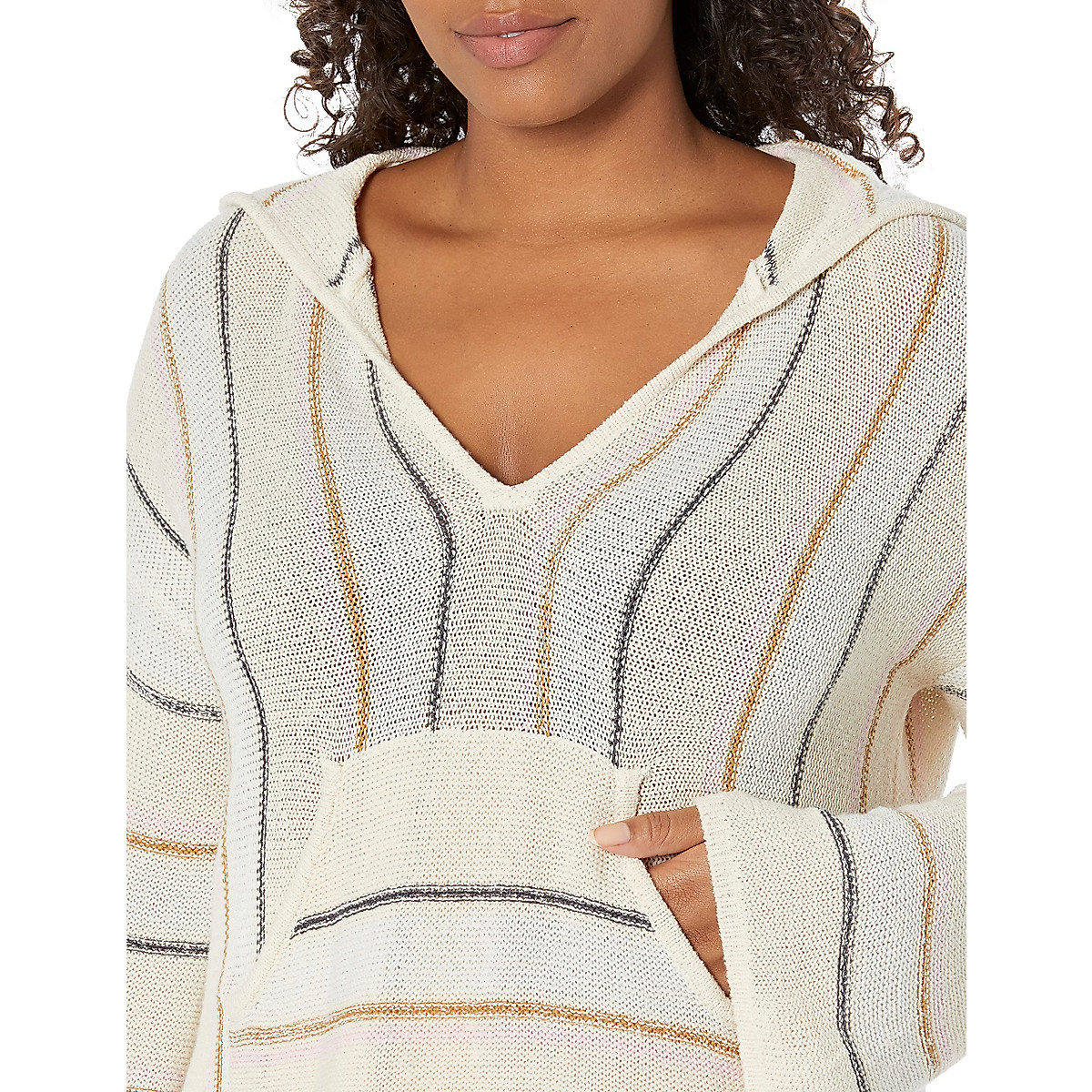 Billabong Women's Bonfire Hooded Baja Pullover Sweater, Whitecap, Large
