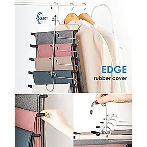 CINKSY Pants Jeans Hangers Space Saving 5 Layers Clothes Hangers with Non-Slip Foam Padded Swing Arm Trousers Hangers Heavy Duty Multi-Layer Pants Rack for Slacks Scarf - 2 Pack