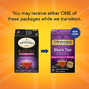 Twinings of London Premium Blackcurrant Breeze Black Tea, Strong and Distinctive Black Tea, Sweet and Tangy Black Currant Tea Taste, 20 Tea Bags
