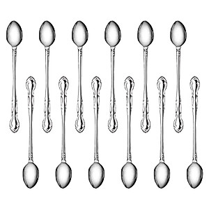 New Star Foodservice 58765 Stainless Steel Rose Pattern Iced Teaspoon 7.7-Inch Set of 12