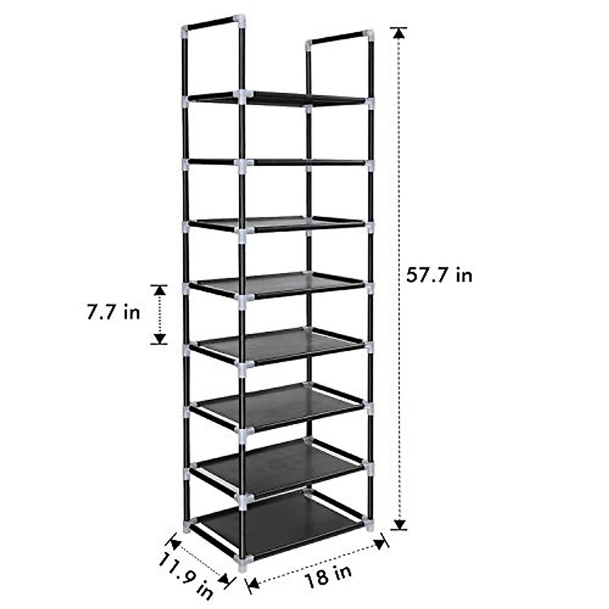 ERONE Shoe Rack Organizer 8 Tiers, Narrow Shoe Storage Durable Shoe Shelf 16-20 Pairs Slim shoe rack Metal Shoe Tower Cabinet Space Saving Closet shelves