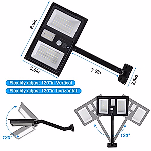 PEZOTA Solar Street Lights Outdoor, IP65 Waterproof Solar Powered Flood Lights with Motion Sensor & Remote Control for Patio Yard Garden Front Door, 138LEDs, Black (2 Pack)