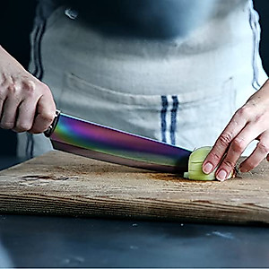 Rainbow Knife Set, Non Stick Kitchen Knives Set with Acrylic Block, 6 Piece Stainless Steel Knives, Marbling Handle Chef Quality for Home & Pro Use, Best Gift (Black Handle)