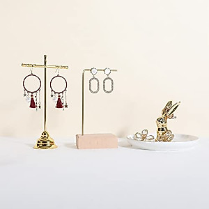 GemeShou brass earring display stands for selling, wooden ear ring holders for jewelry, single stud holder jewelry display【Brass earring stand Height-Beech】