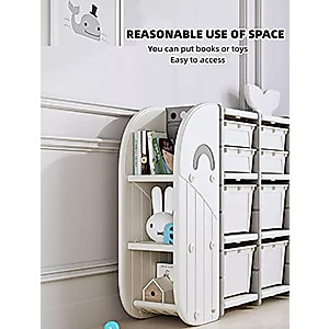 CHORBEYCH Kids 3 Layer Toy Storage Organizer with Display Bookshelves and 6 Pull-Out Storage Bins,Multipurpose Toy for Kids Bedrooms Playrooms for Age 1-12, Cute Whale(White Grey (3 * 3)